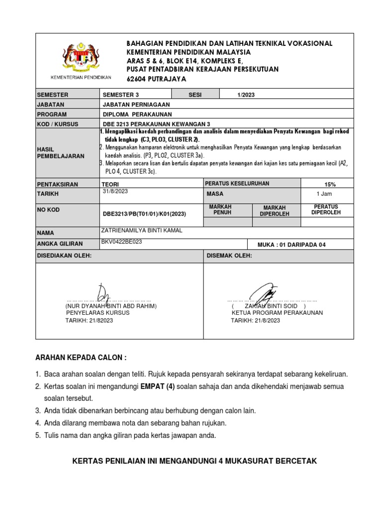 Zatrienamilya Binti Kamal-Bkv0422be023 | PDF