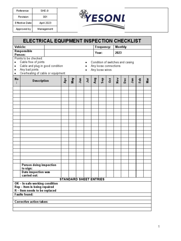 006 - Portable Electrical Equipment Monthly Register | PDF