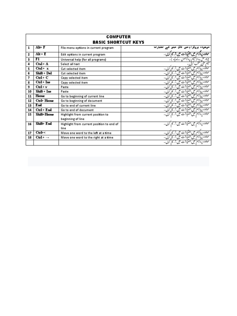 Basic Shortcut Keys | PDF