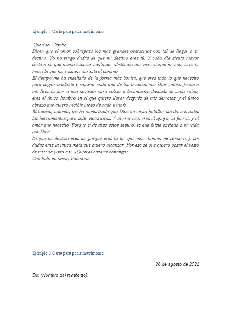 Ejemplos-Carta para Pedir Matrimonio | PDF | Amor | Felicidad