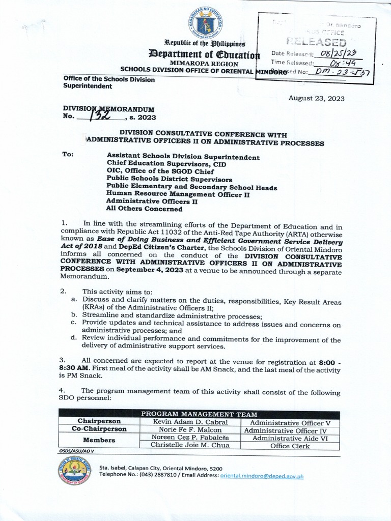 DM132 Division Consultative Conference With Administrative Officers II ...