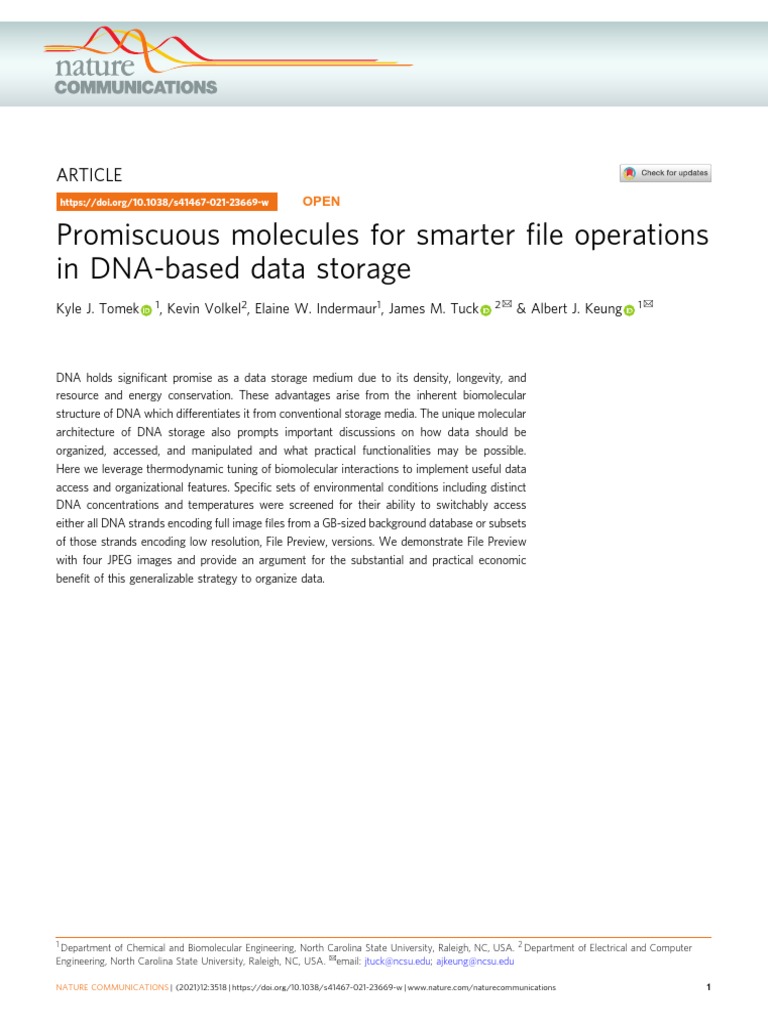 Promiscuous Molecules For Smarter File Operations in DNA Based Data Storage | PDF | Polymerase ...