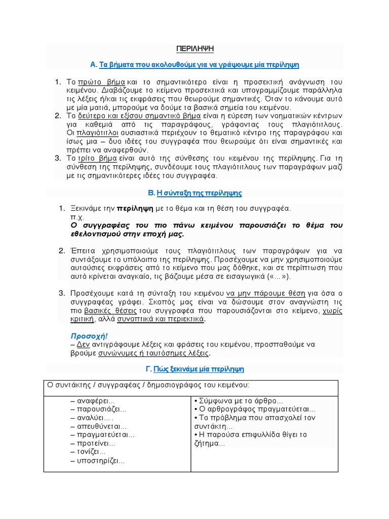 ΠΕΡΙΛΗΨΗ- ΟΔΗΓΙΕΣ | PDF