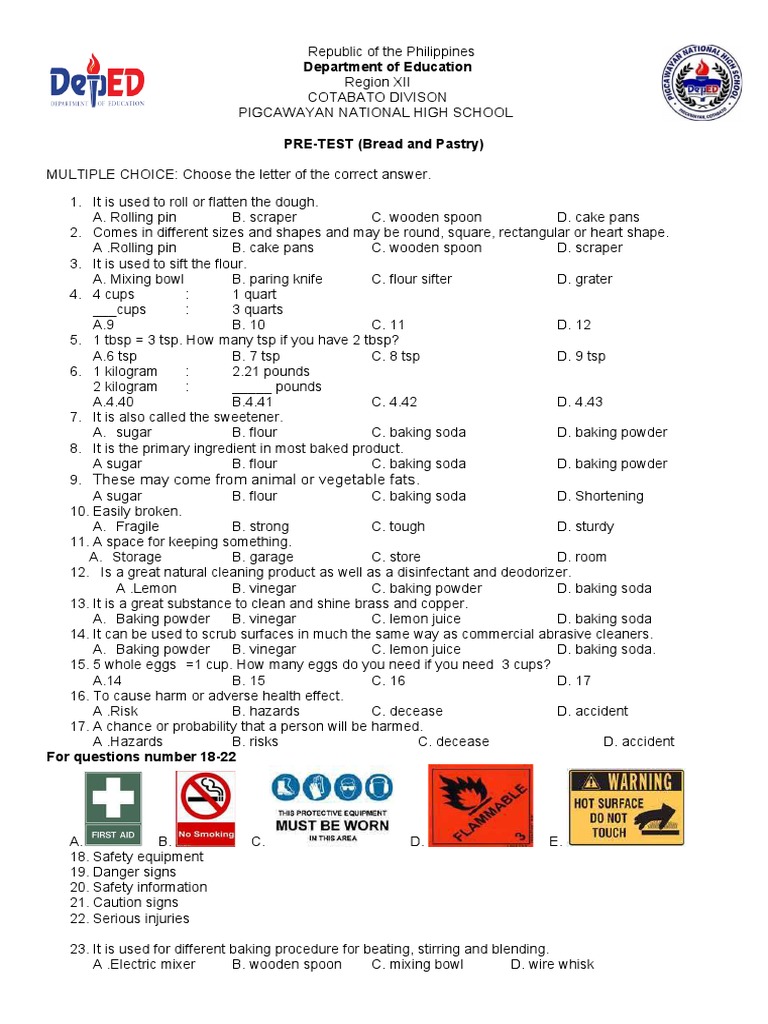 Bread and Pastry Pre-Test Questions | PDF