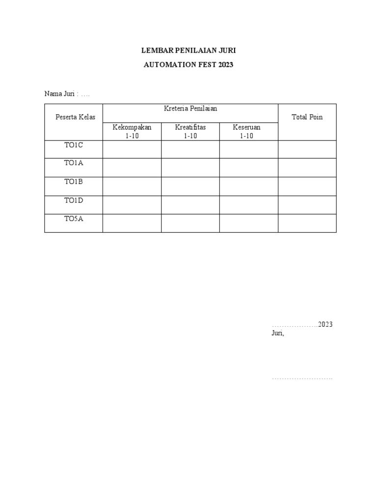 Lembar Penilaian Juri | PDF