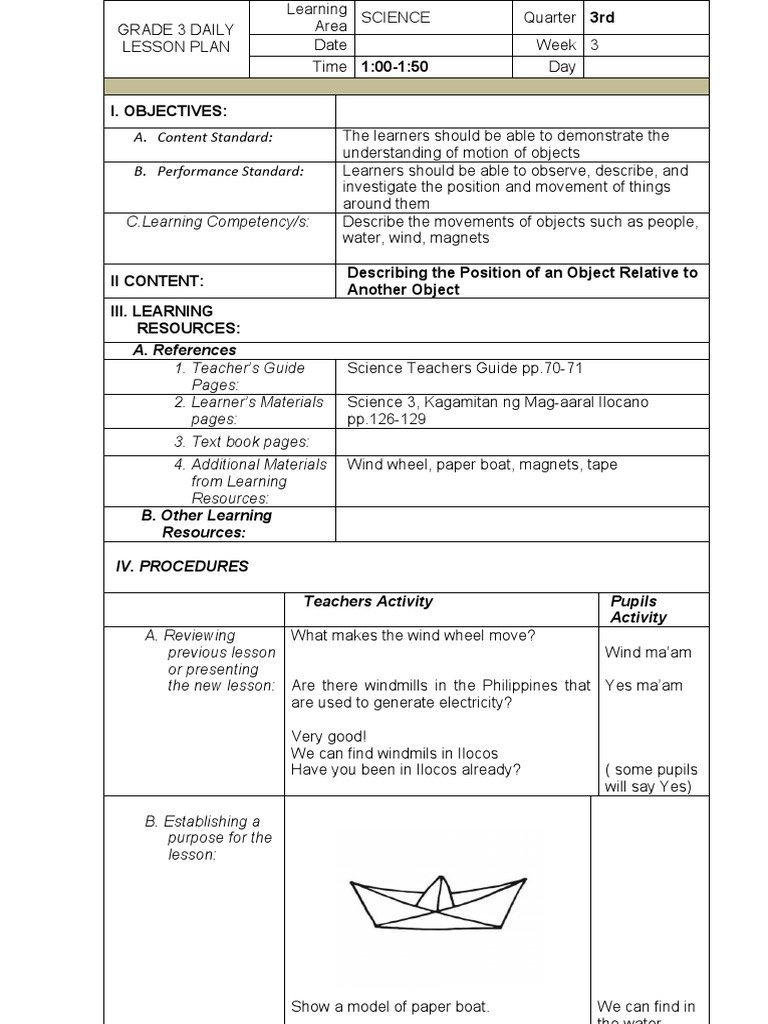 Grade 3 Science Week 3 Lesson Plan | PDF