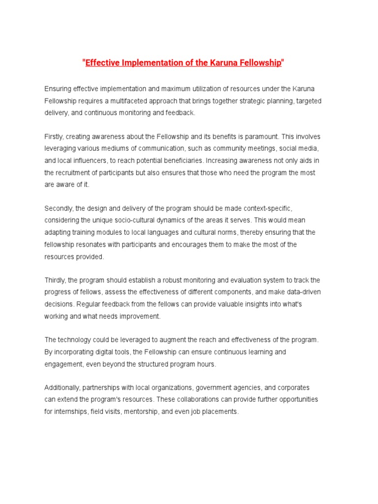 Effective Implementation of The Karuna Fellowship - 2 | PDF