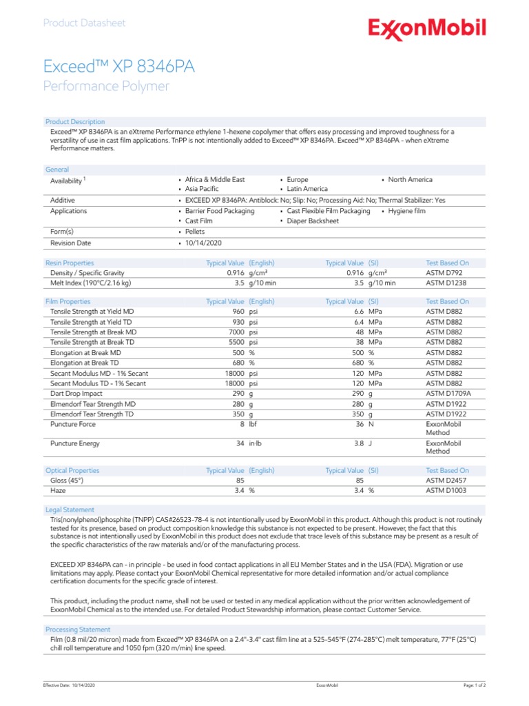 Exceed™ XP 8346PA: Performance Polymer | PDF | Strength Of Materials ...