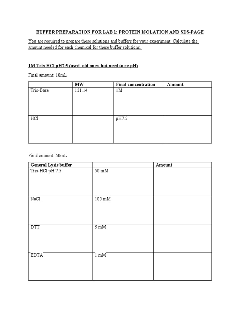 Buffer Preparation For Lab 1 | PDF | Scientific Techniques | Physical ...