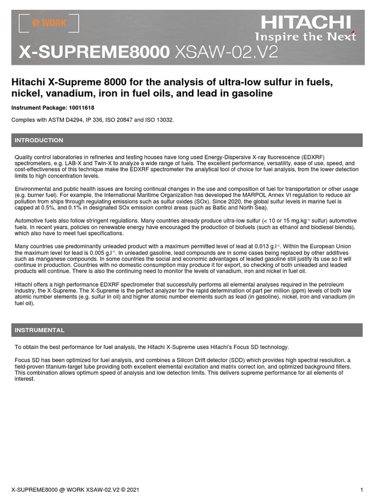 Hitachi X-Supreme 8000 Fuel Analysis | PDF | Energy Dispersive X Ray ...