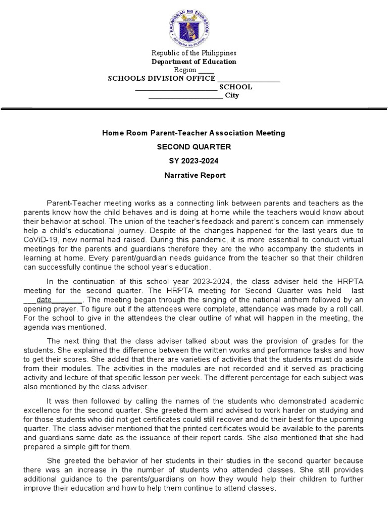 Second Quarter Hrpta Narrative Report | PDF | Teachers | Cognition