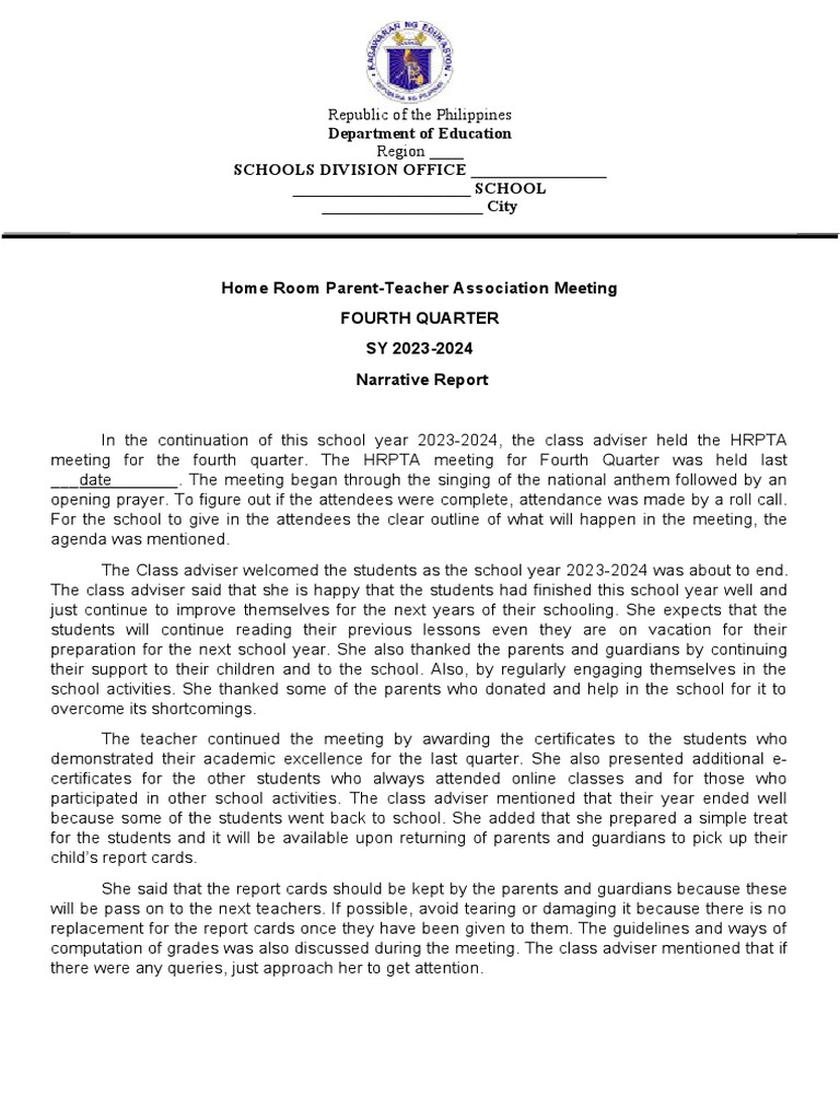 Fourth Quarter Hrpta Narrative Report | PDF