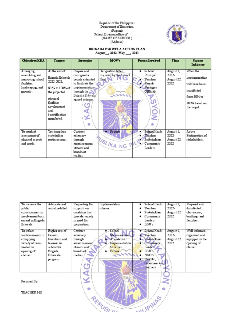 Brigada-Eskwela Action-Plan-2022-23 | PDF