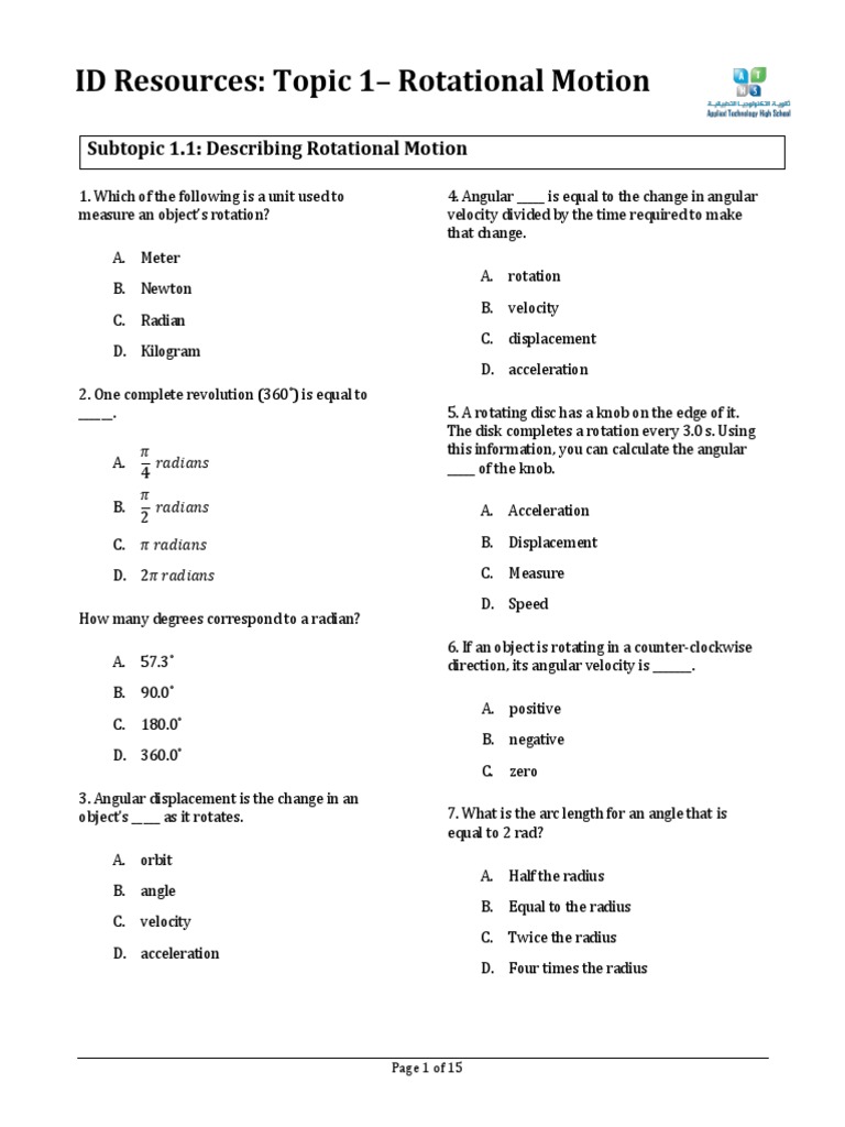 PHY60 Topic 1 Rotational Motion QP | PDF