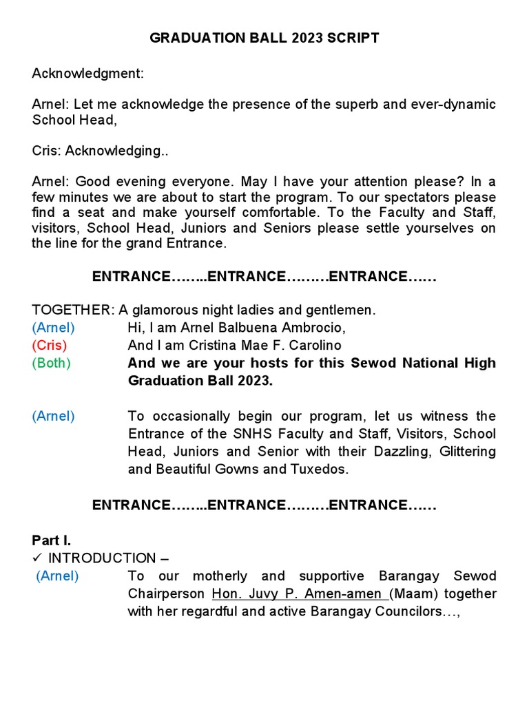 Graduation Ball 2023 Script | PDF