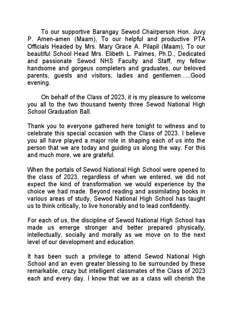 Opening Remarks - Grad Ball | PDF