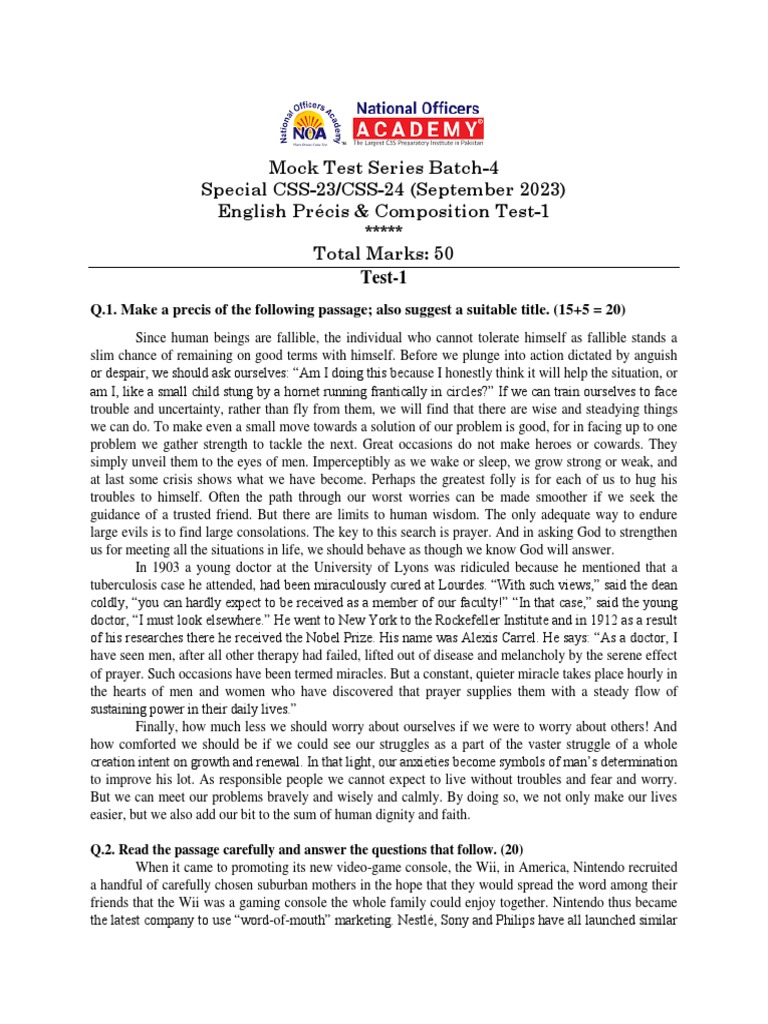 Precis-Test-1-Sep-Test Series-4 | PDF