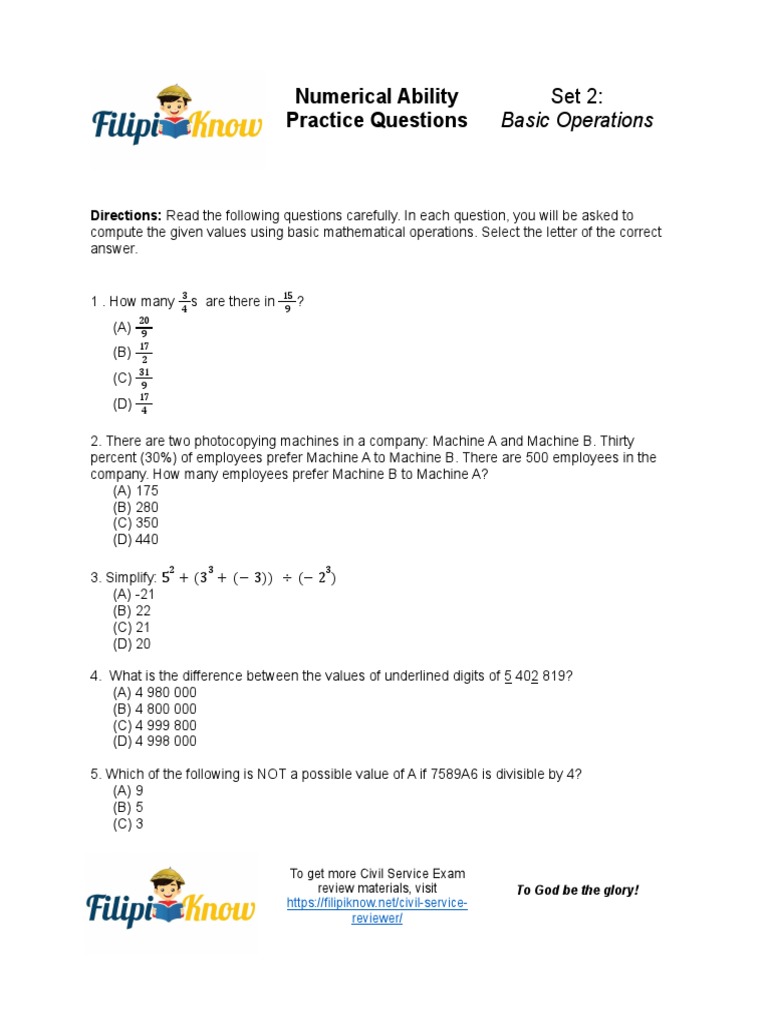 Numerical Ability Practice Questions Set 2 Updated | Download Free PDF | Elementary Mathematics ...