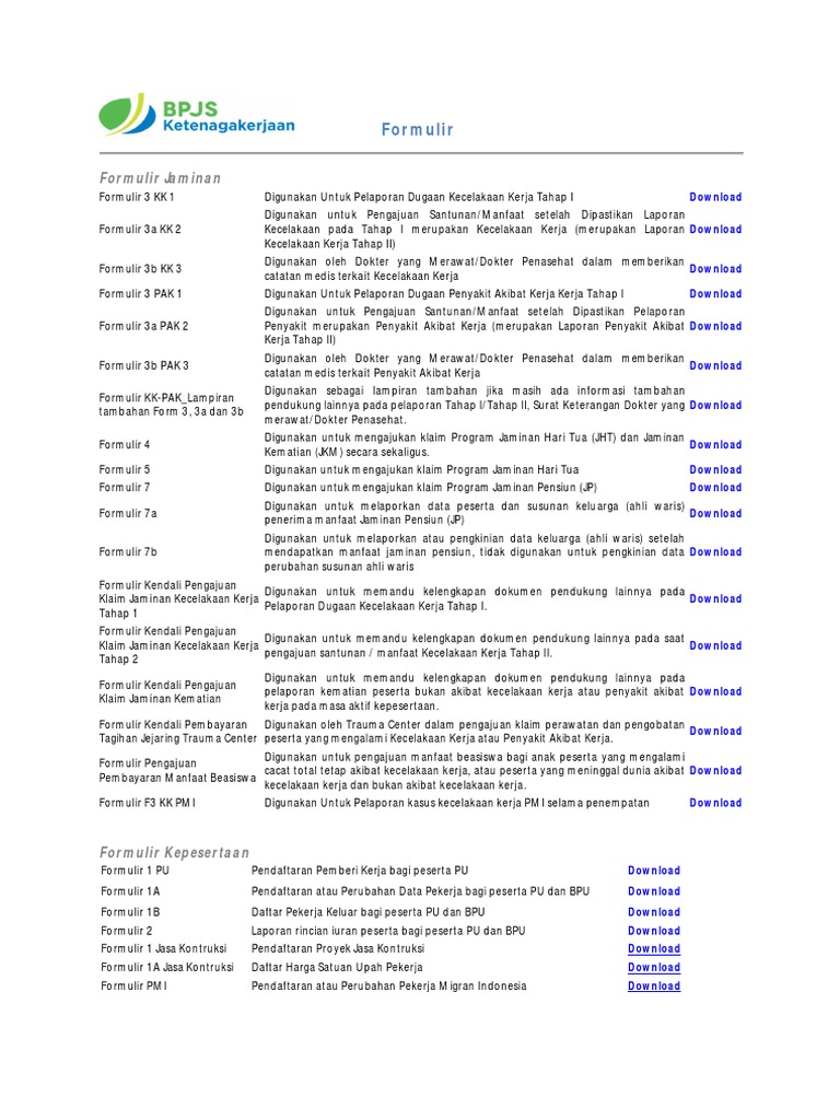 Formulir BPJS TK 2021 | PDF