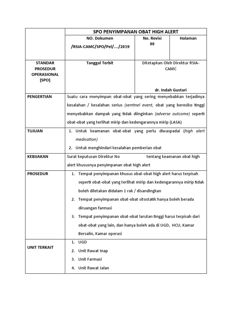 Spo Penyimpanan Obat High Alert Pdf