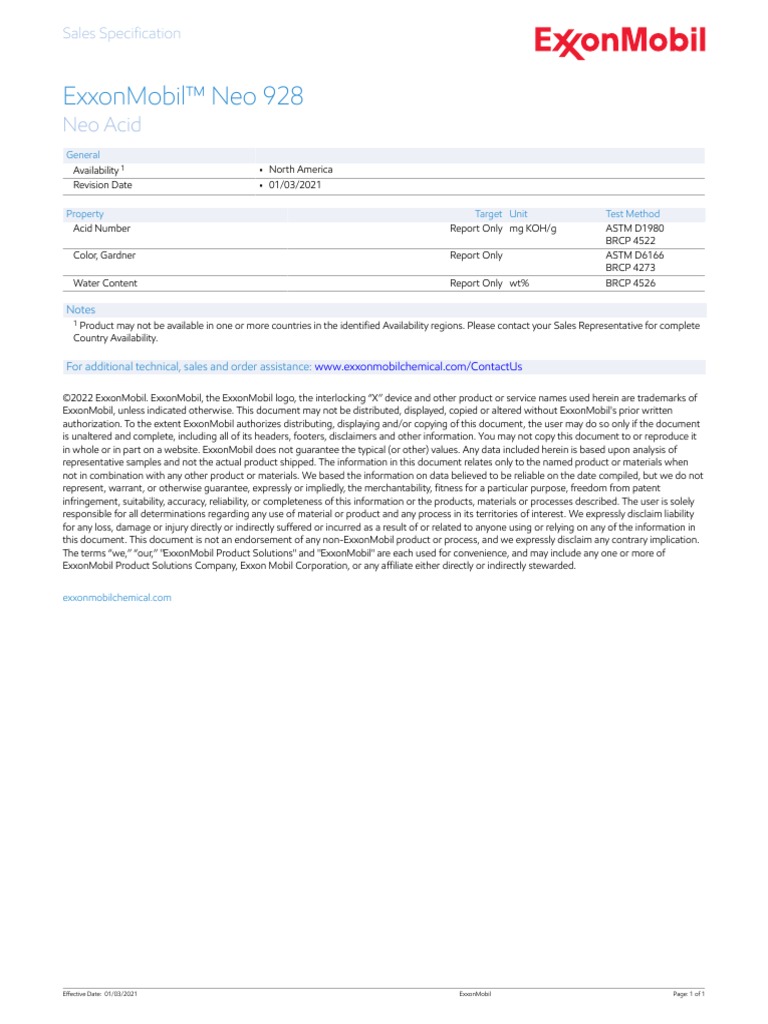 Exxonmobil™ Neo 928 | PDF