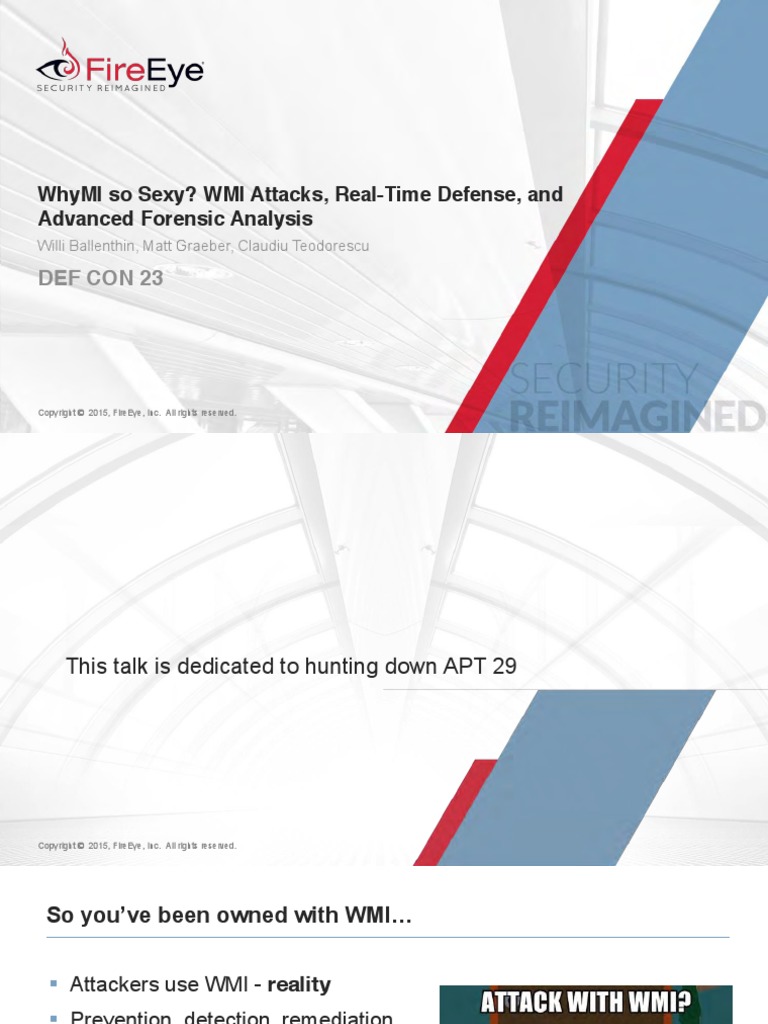 DEFCON 23 WMI Attacks Defense Forensics | PDF | Object (Computer Science) | Port (Computer ...