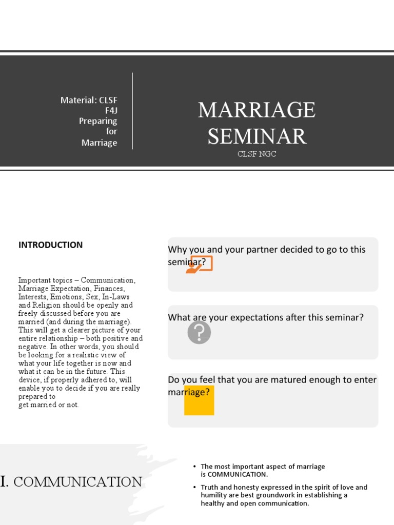 Marriage Seminar: Key Communication Topics | PDF | Marriage | Communication