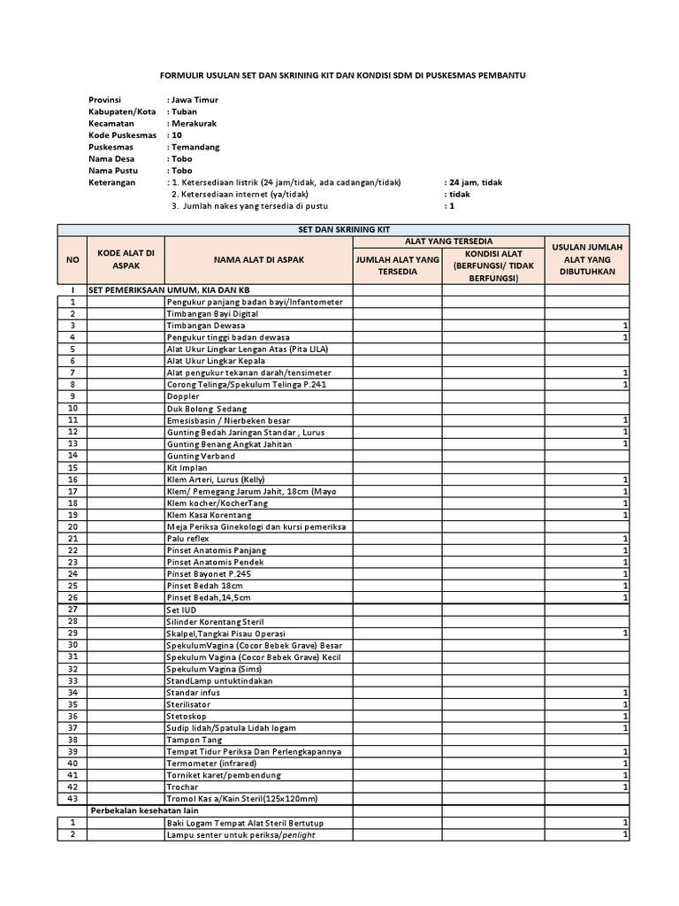 Usulan Alat Dan Tenaga PUSTU TOBO | PDF