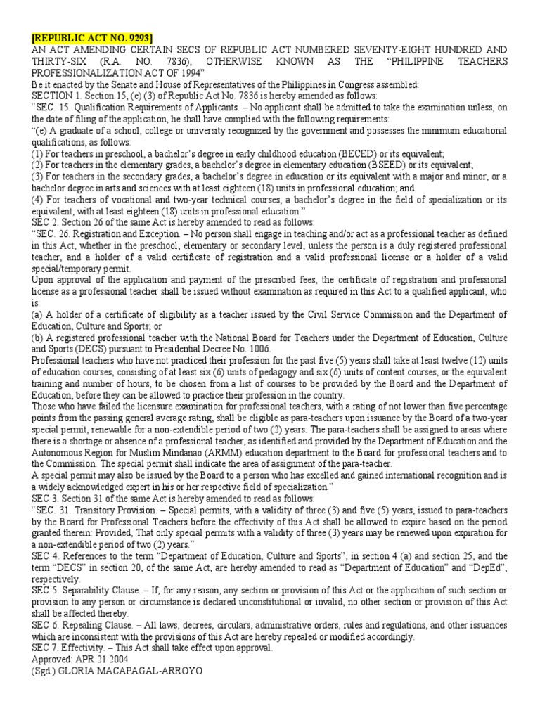 RA 9293 and RA 4670 | PDF | Cost Of Living | Teachers