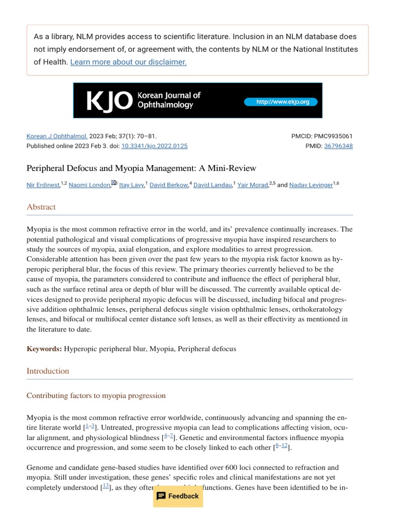 Peripheral Defocus and Myopia Management - A Mini-Review - PMC | PDF ...
