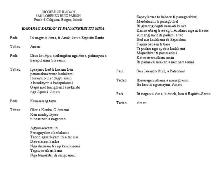 Kararag Sakbay Iti Misa | PDF