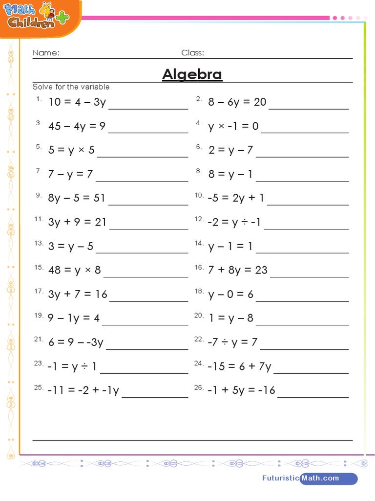 Pre Algebra Equations Worksheet | PDF | Algebra | Mathematics