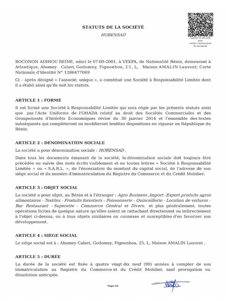 Statut Bon Bon | PDF