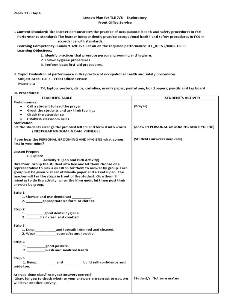 Lesson Plan For TLE 7 FOS Day 4 | PDF