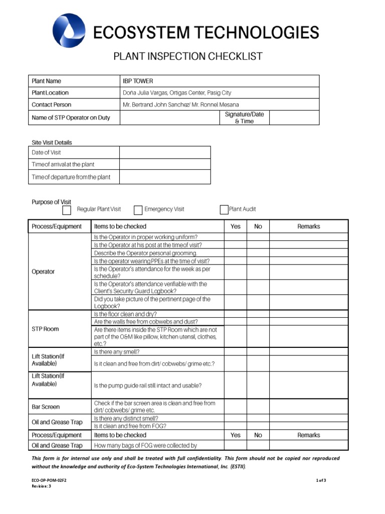 IBP Tower Plant Inspection Checklist | PDF