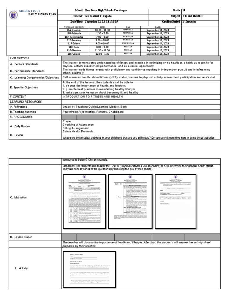 DLP Module 1 W3 (1st Semester) P.E. and Health 11 | Download Free PDF | Physical Education ...
