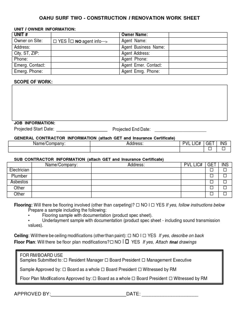 Construction and Renovation Worksheet | PDF
