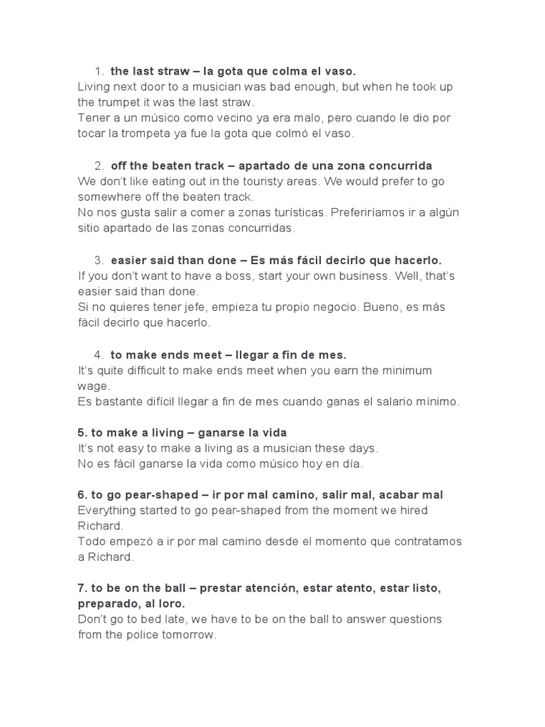 100 Idiomatica Expressions - Frases Hechas EN | PDF