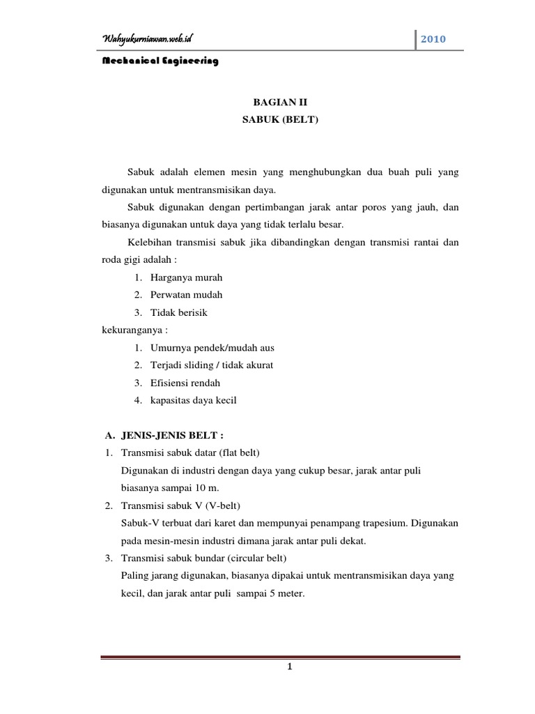 Jenis dan Kelebihan Sabuk Transmisi | PDF