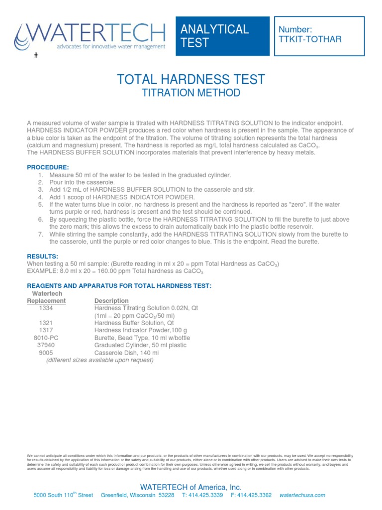 Total Hardness Test Procedure | PDF