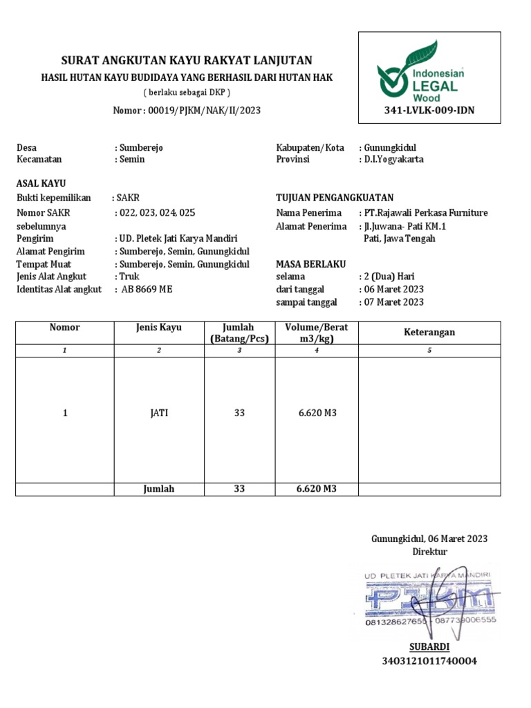 Surat Angkut Kayu Rakyat Lanjutan 19 | PDF
