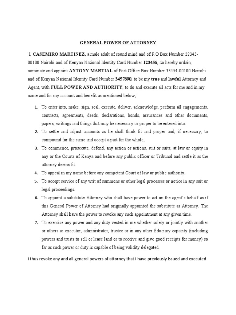 General Power of Attorney - Sample-1 | PDF | Power Of Attorney | Lawsuit