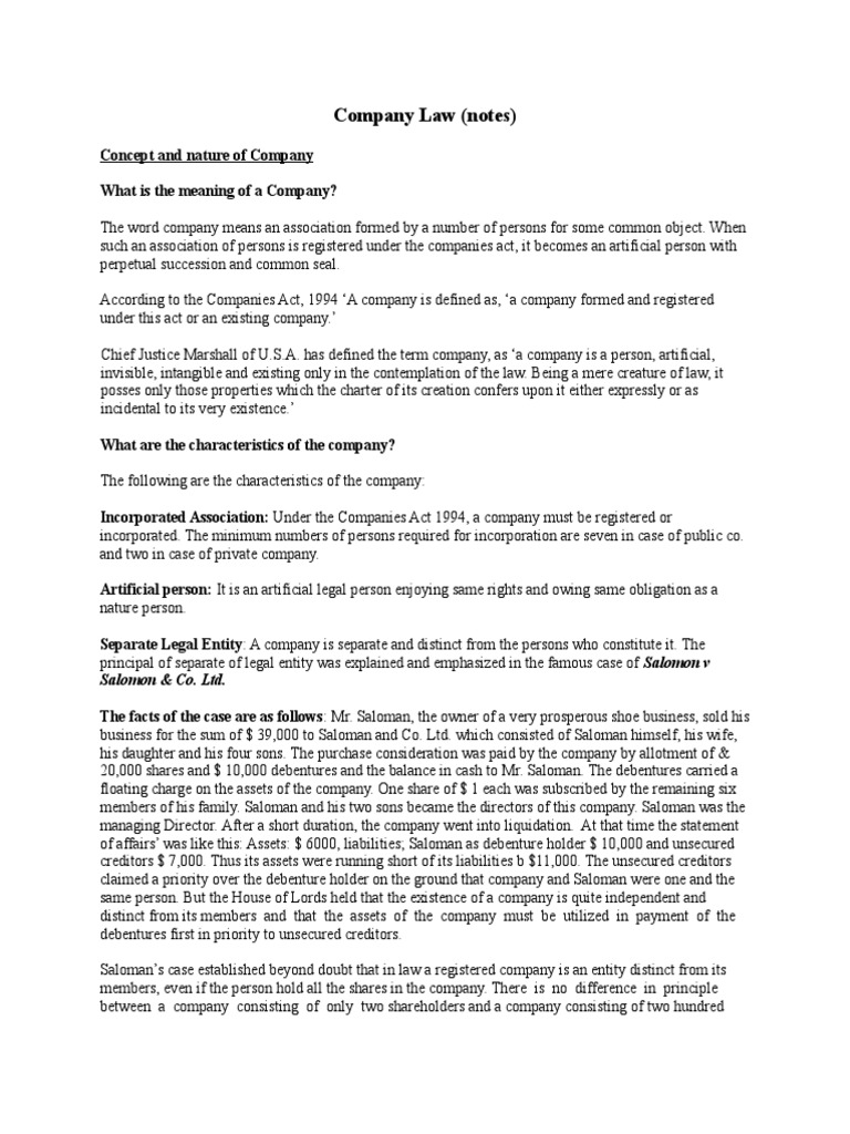 Company Law Notes Final LAW200, ARF2 | PDF | Partnership | Law Of Agency