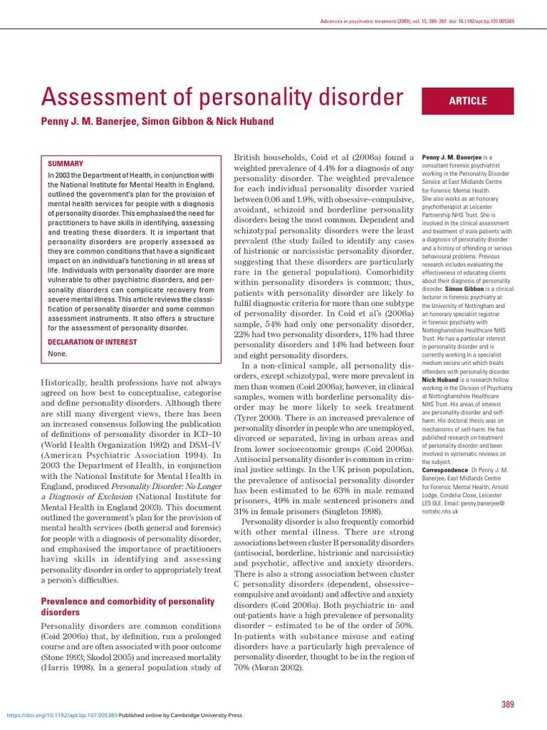 Assessment of Personality Disorder | PDF | Mental Disorder ...