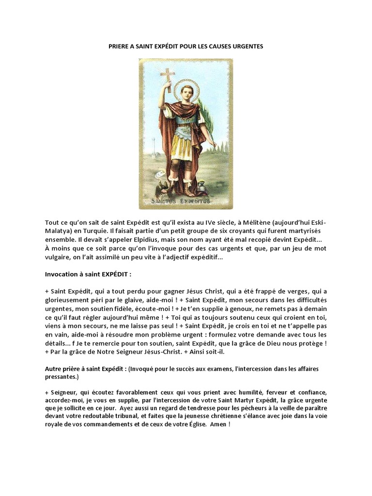 Priere A Saint Expédit Pour Les Causes Urgentes | PDF | Doctrines et ...