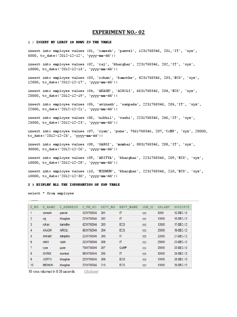 SQL Employee Table Operations | PDF | Computers | Technology & Engineering