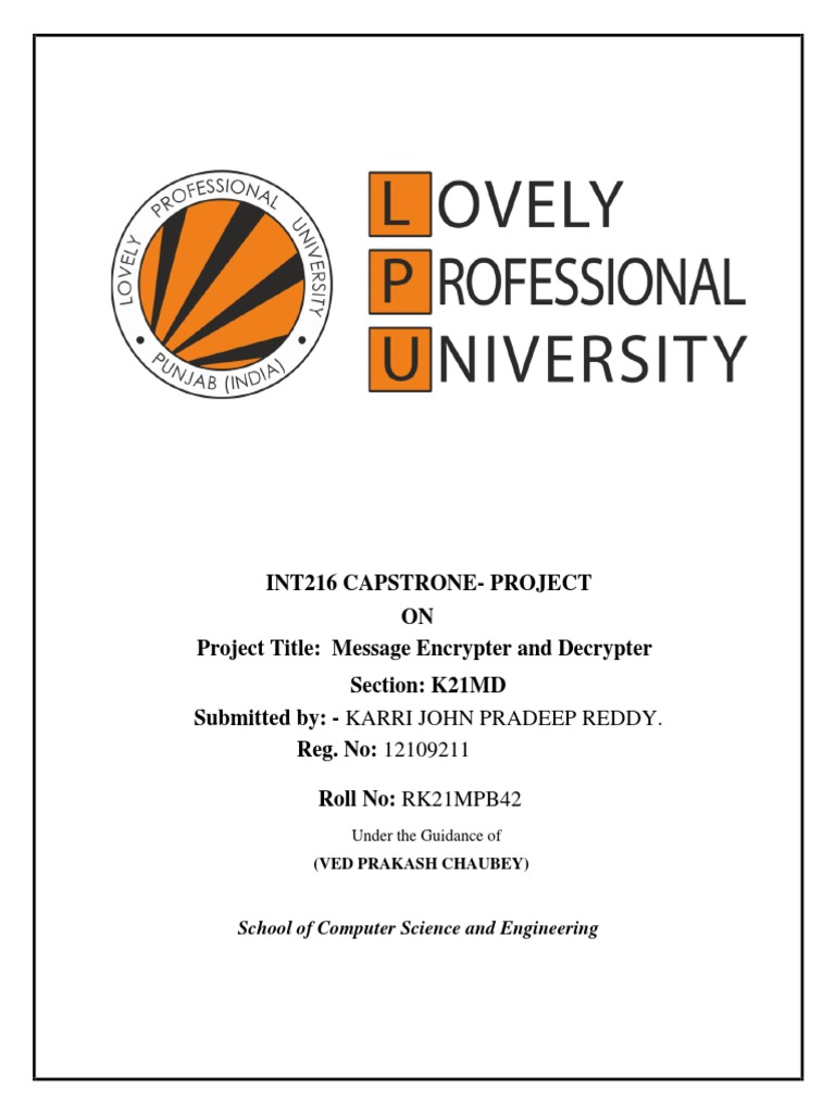 Python Capstone Project On Message Encrypter and Decrypter | PDF ...