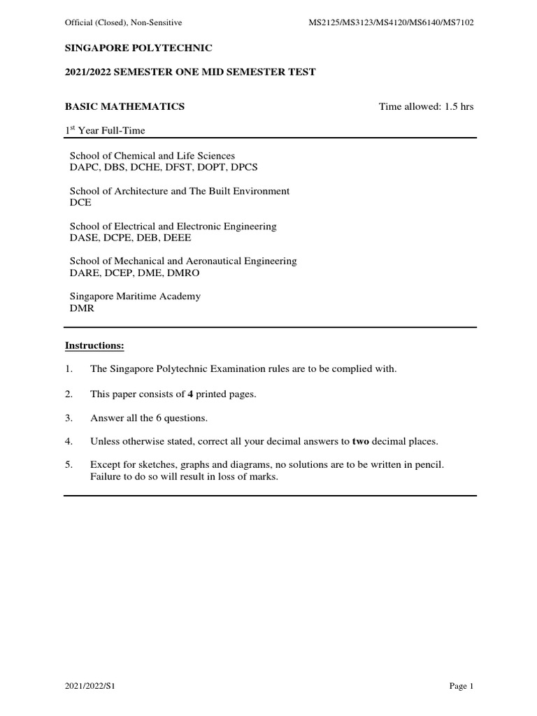 Basic Math MST 2122s1 Questions | PDF | Cartesian Coordinate System ...
