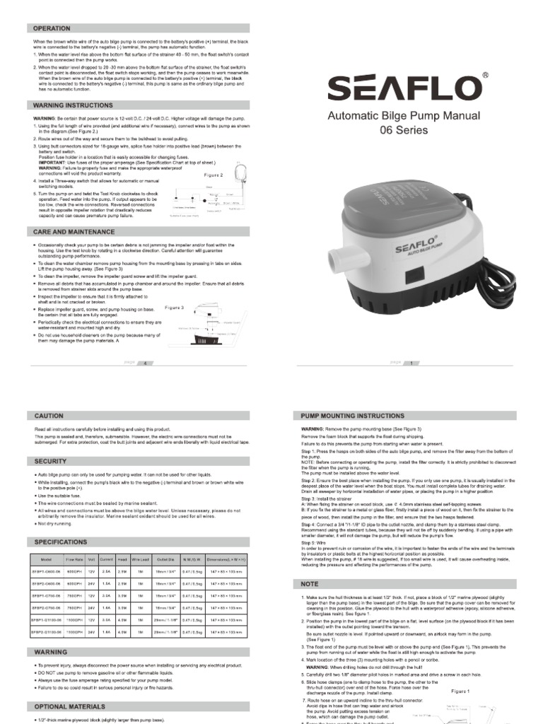 06 Series 750GPH Seaflo Automatic Bilge Pump | PDF