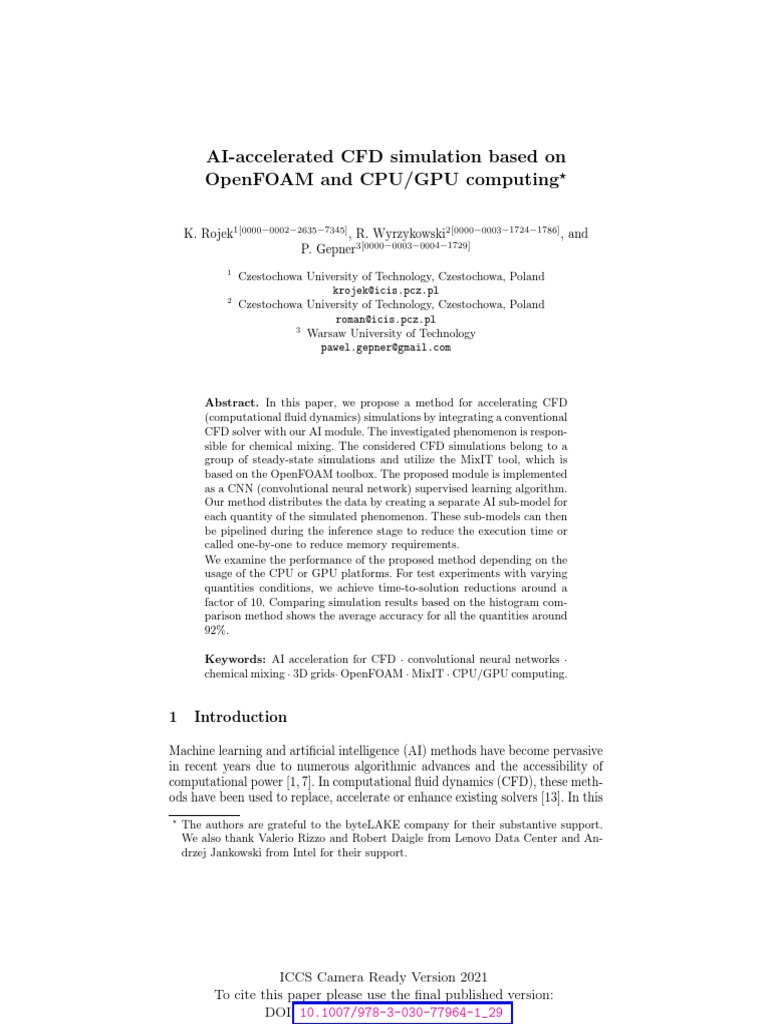 Ai-Accelerated CFD Simulation Based On Openfoam and Cpu/Gpu Computing | PDF | Computational ...